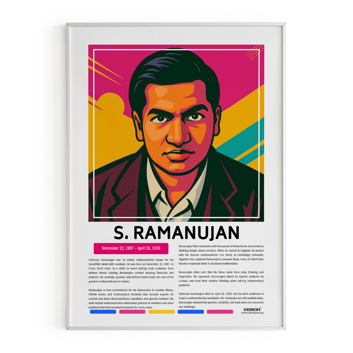 Srinivasa Ramanujan Poster | Inspirational Wall Art | Famous Scientist ...