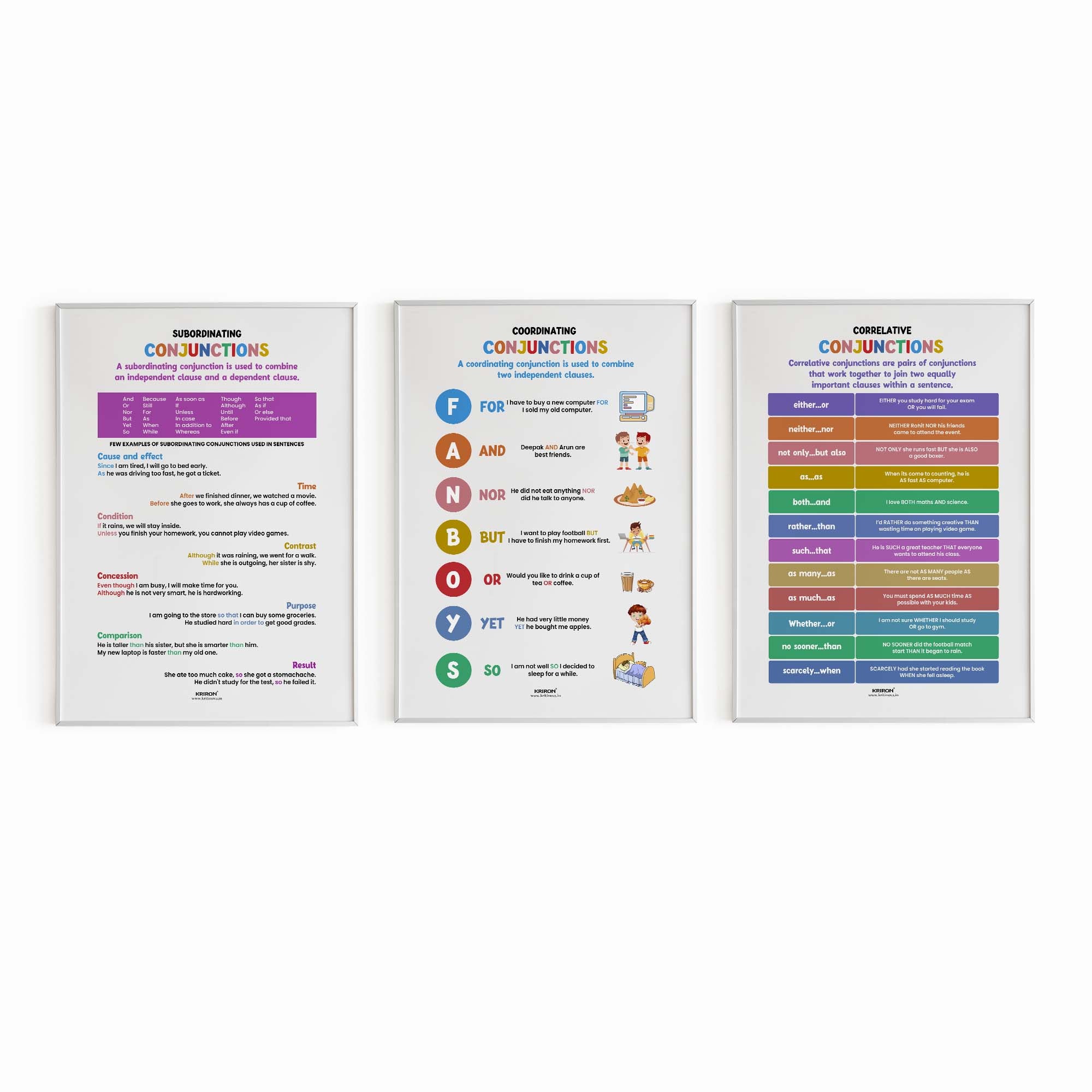 Pack of 3 - All about Conjunctions, English Language Poster, English E ...
