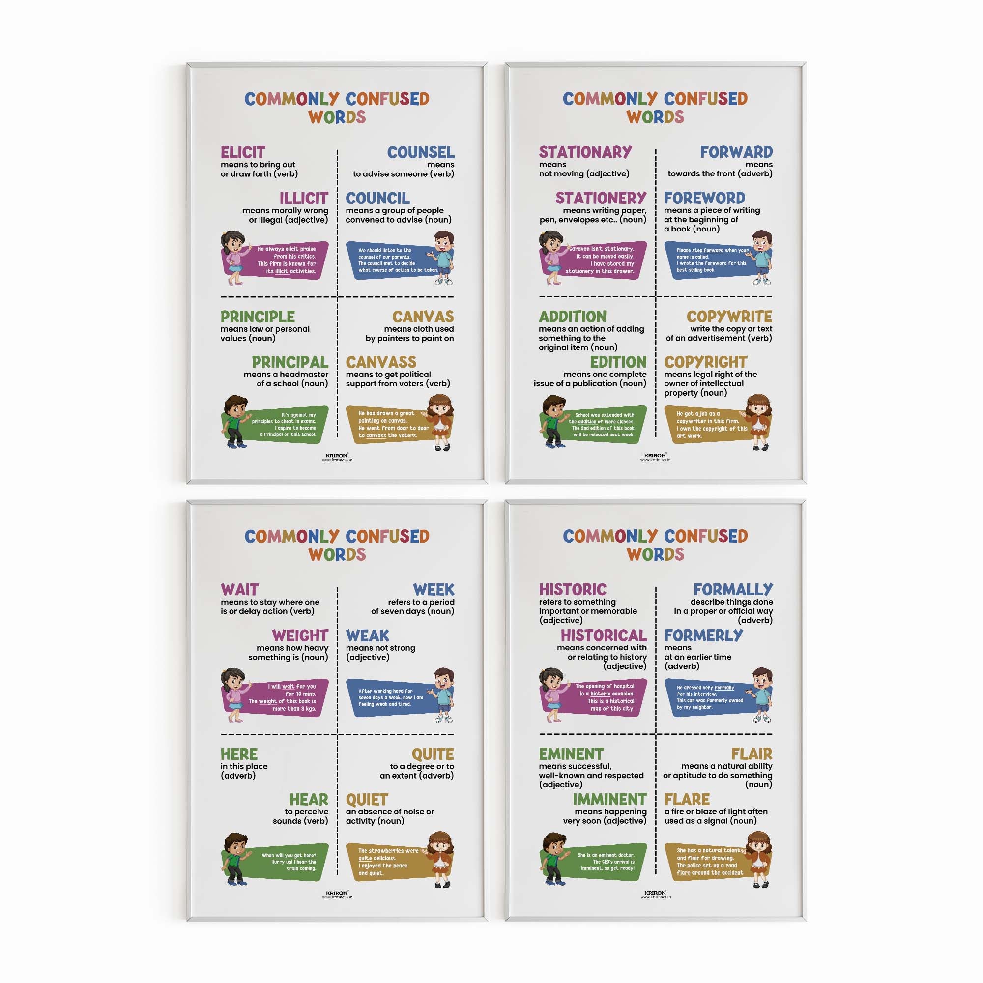 Pack of 4 - Commonly confused words, Homophone Poster, Educational Eng ...