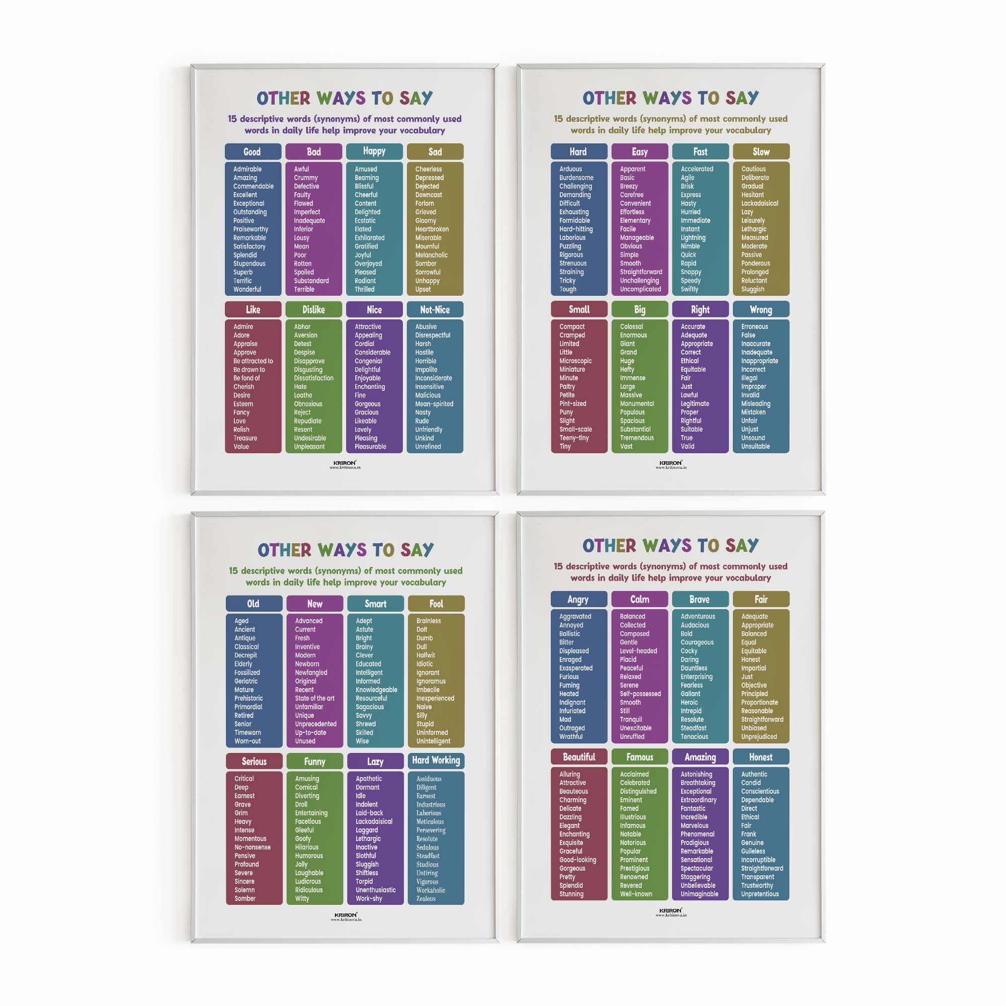 Pack of 4 - Other ways to say, Synonym Words, Educational English Post ...
