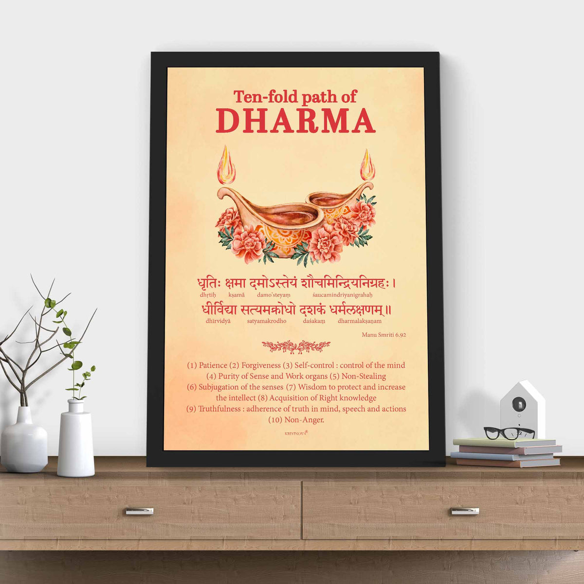 Ten fold path of Dharma, Definition of Dharma, Sanskrit Wall Art, Manu ...