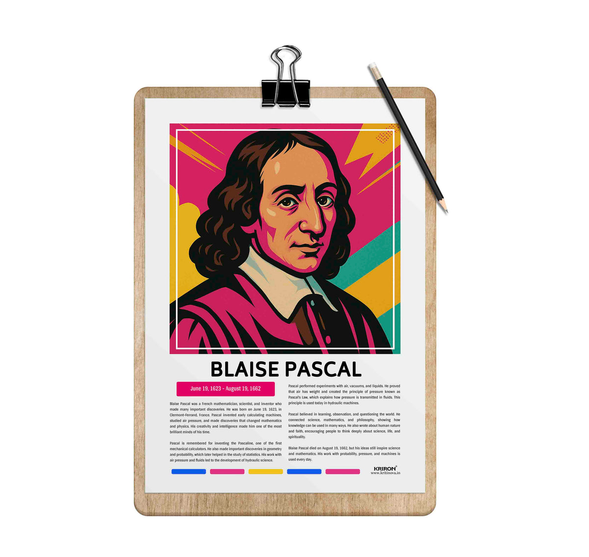Blaise Pascal Poster | Inspirational Wall Art | Famous Scientist Portr ...