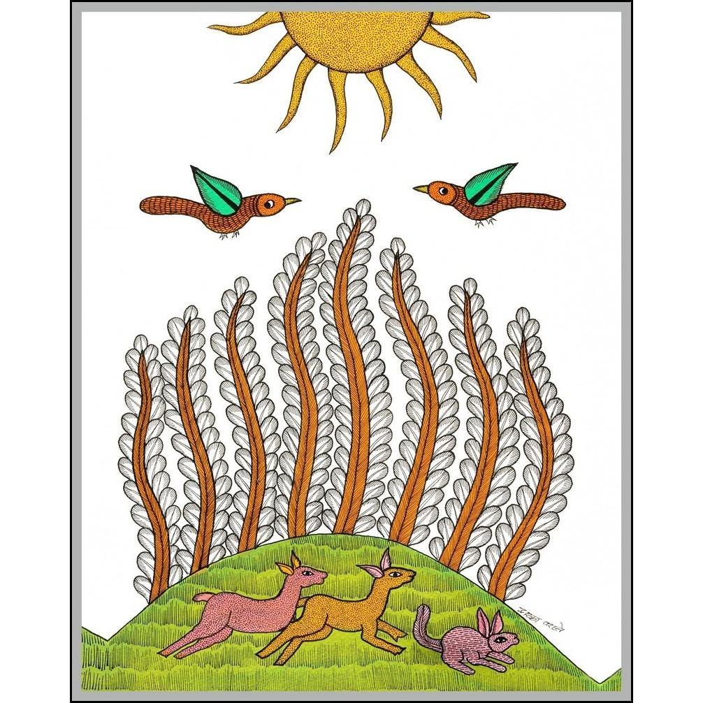 Sunrise Birds, Gond Art, Indian Traditional Art, Cultural Gift, Tribal ...